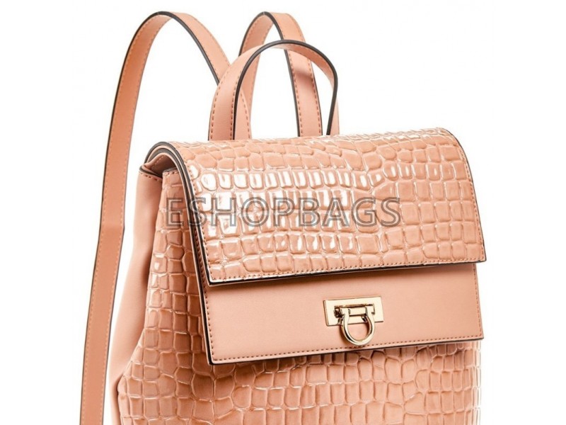 ΓΥΝΑΙΚΕΙΑ ΤΣΑΝΤΑ ΠΛΑΤΗΣ-BACKPACK ΚΡΟΚΟ 30*30*13 VERDE ΣΟΜΟΝ- ΡΟΖ TSA ...