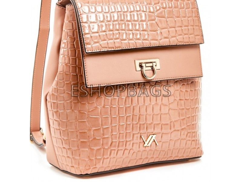 ΓΥΝΑΙΚΕΙΑ ΤΣΑΝΤΑ ΠΛΑΤΗΣ-BACKPACK ΚΡΟΚΟ 30*30*13 VERDE ΣΟΜΟΝ- ΡΟΖ TSA ...
